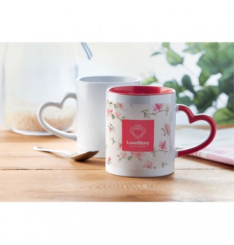 Tasse Sublimation avec Poignée en Forme de Cœur Blanc et Rouge